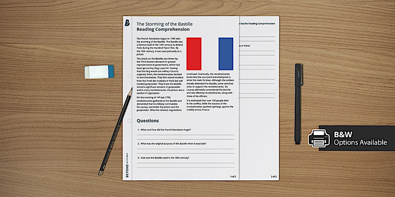 The Storming of the Bastille Reading Comprehension - Twinkl