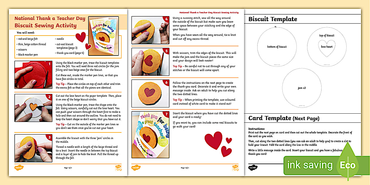 KS2 National Thank a Teacher Day Biscuit Sewing Activity
