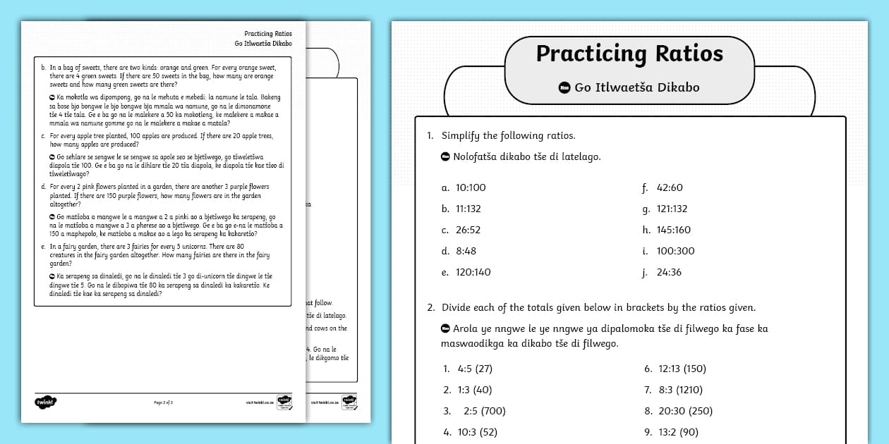Practicing Ratios Activity Sheet Sepedi (teacher made)