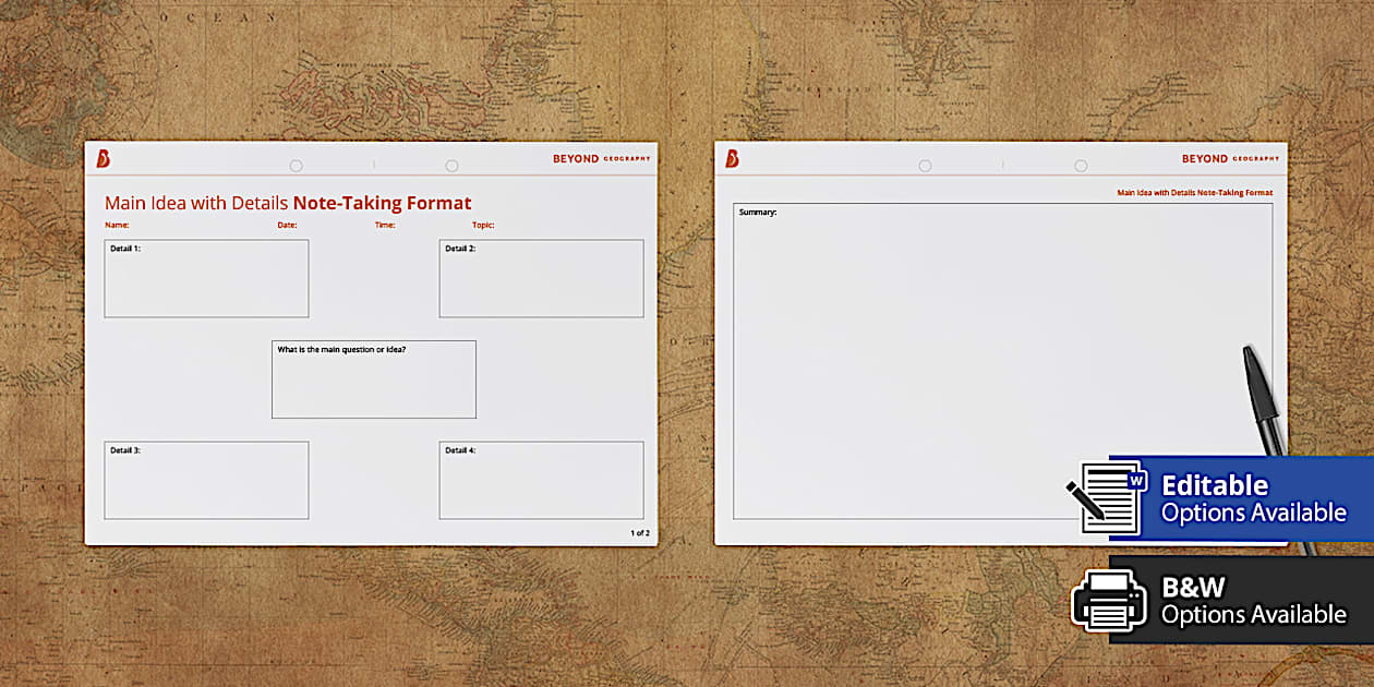 Geography Main Idea with Details Note Taking Format - Twinkl