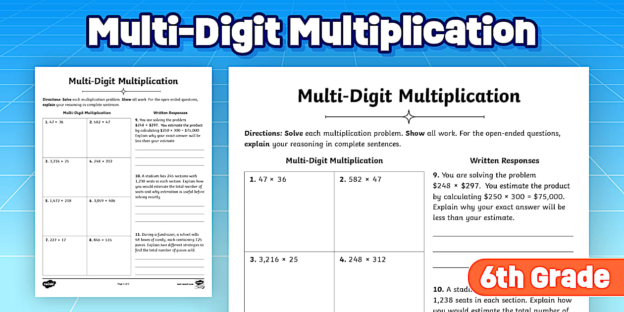 Basic Skills Multi-Digit Multiplication Practice Worksheet
