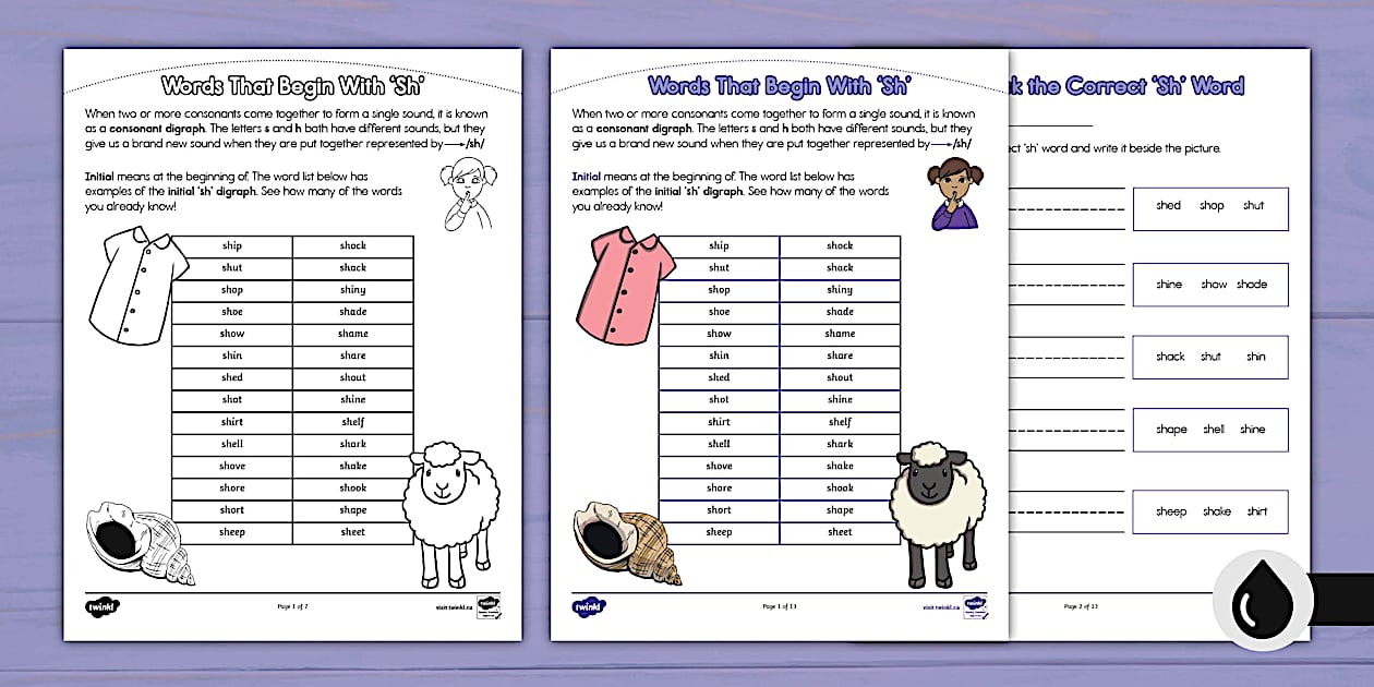 Initial Sh Words Worksheet Pack | Twinkl (teacher made)