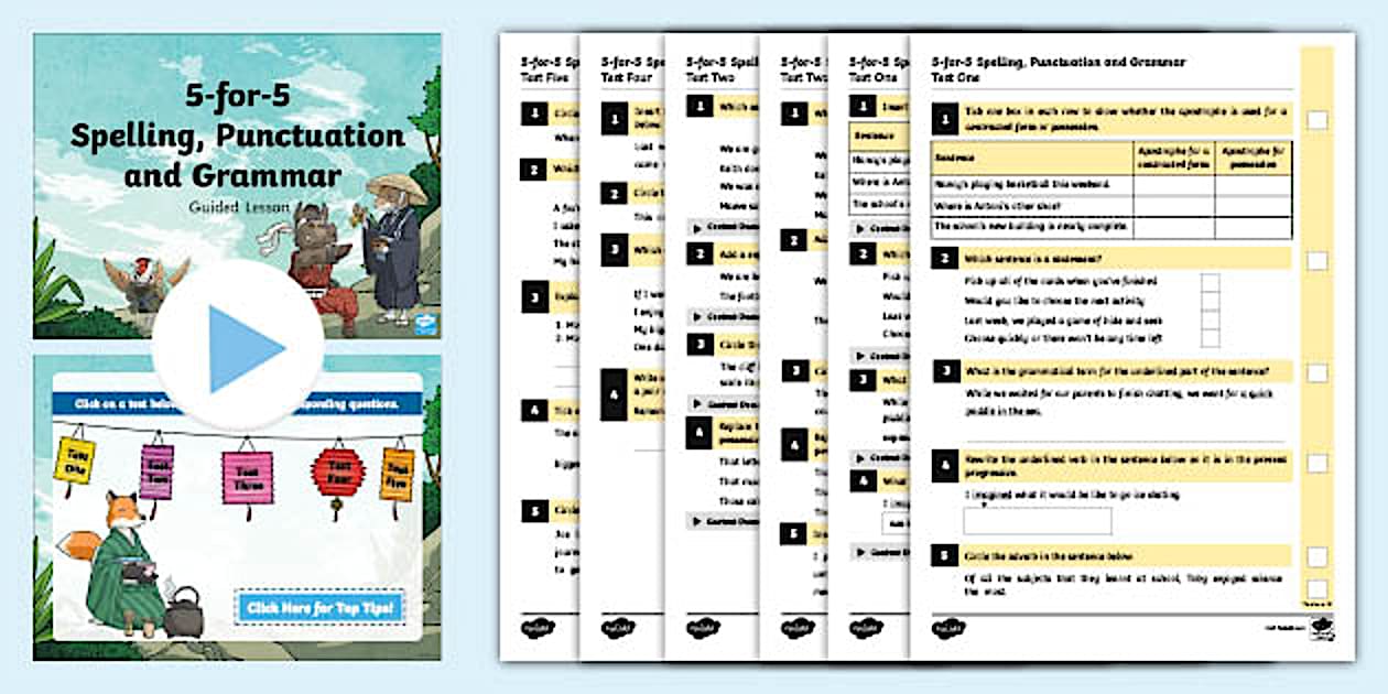 Year 6 SATs Survival: 5-for-5 SPaG Test Pack 2 - Twinkl