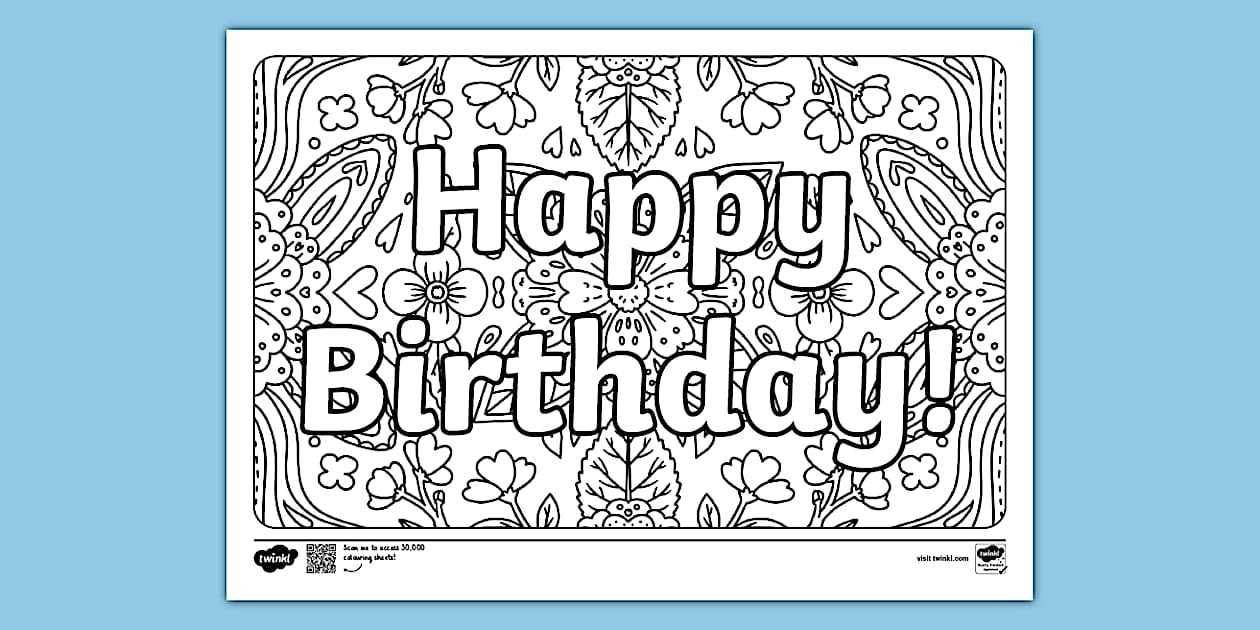 Mindfulness Birthday Wishes Colouring Page (teacher made)