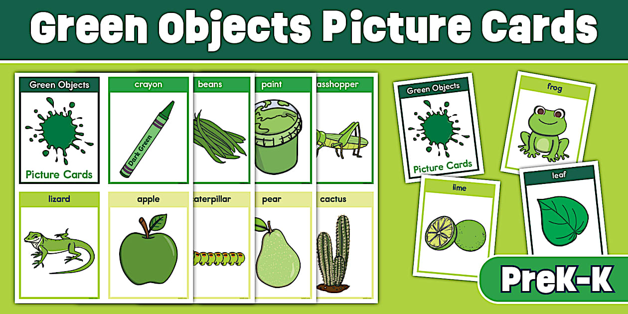 Green Objects Picture Cards for PreK-K