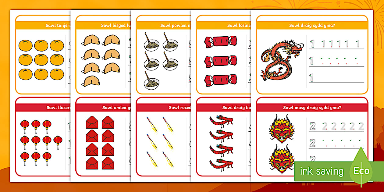 Cardiau Dysgu Ffurfio Rhifau Y Flwyddyn Newydd Tsieineaidd