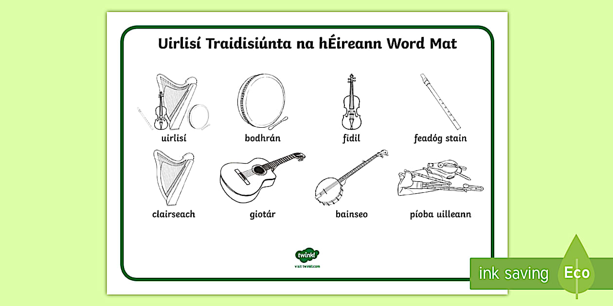 Traditional Irish Instruments Vocabulary | Twinkl | - Twinkl