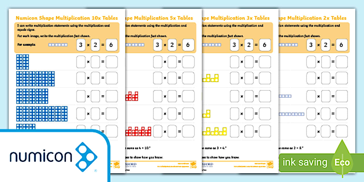 Editable Numicon Shapes 2, 3, 5 and 10 Times Tables Activity Pack