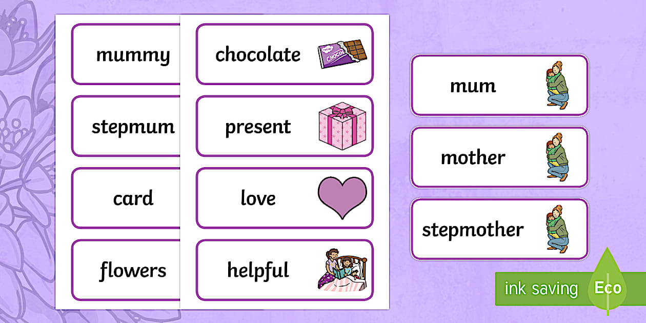 Mother's Day Word Cards - ESL Mother's Day Vocabulary