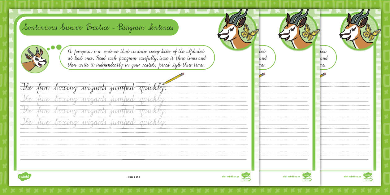 Continuous Cursive Handwriting: Pangram Sentence Practice
