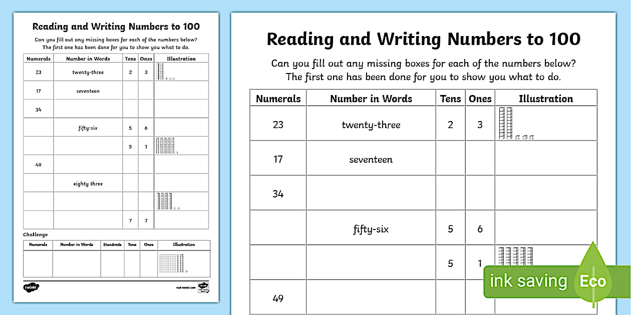 Editable Reading and Writing Numbers Worksheet - Twinkl