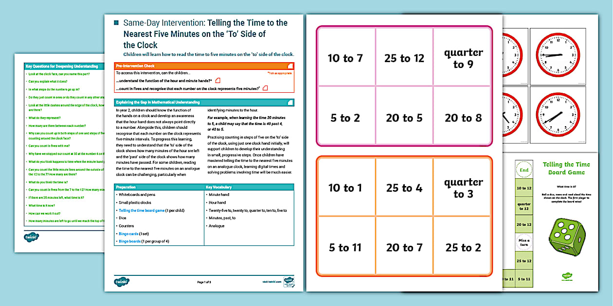 👉 Y2 Maths Intervention: Time to nearest 5 minutes (To Times)