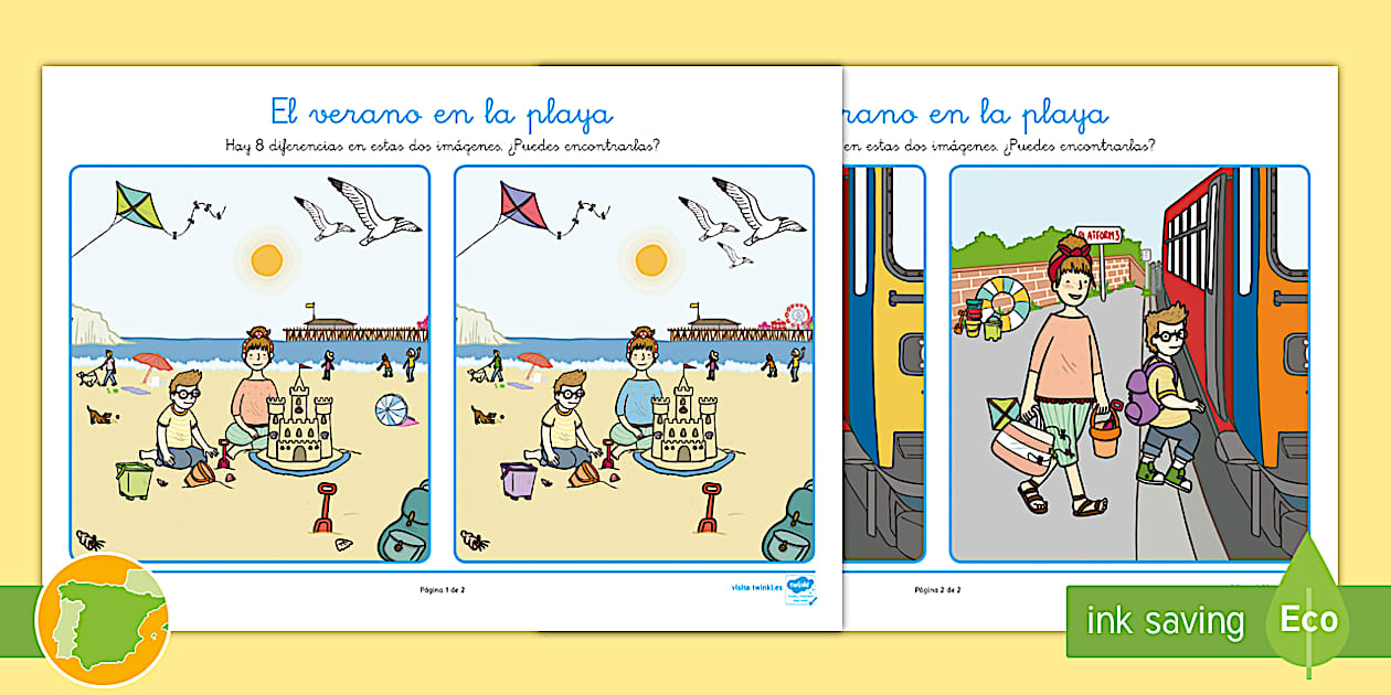 Ficha de actividad: El verano en la playa - Encuentra las 8 diferencias