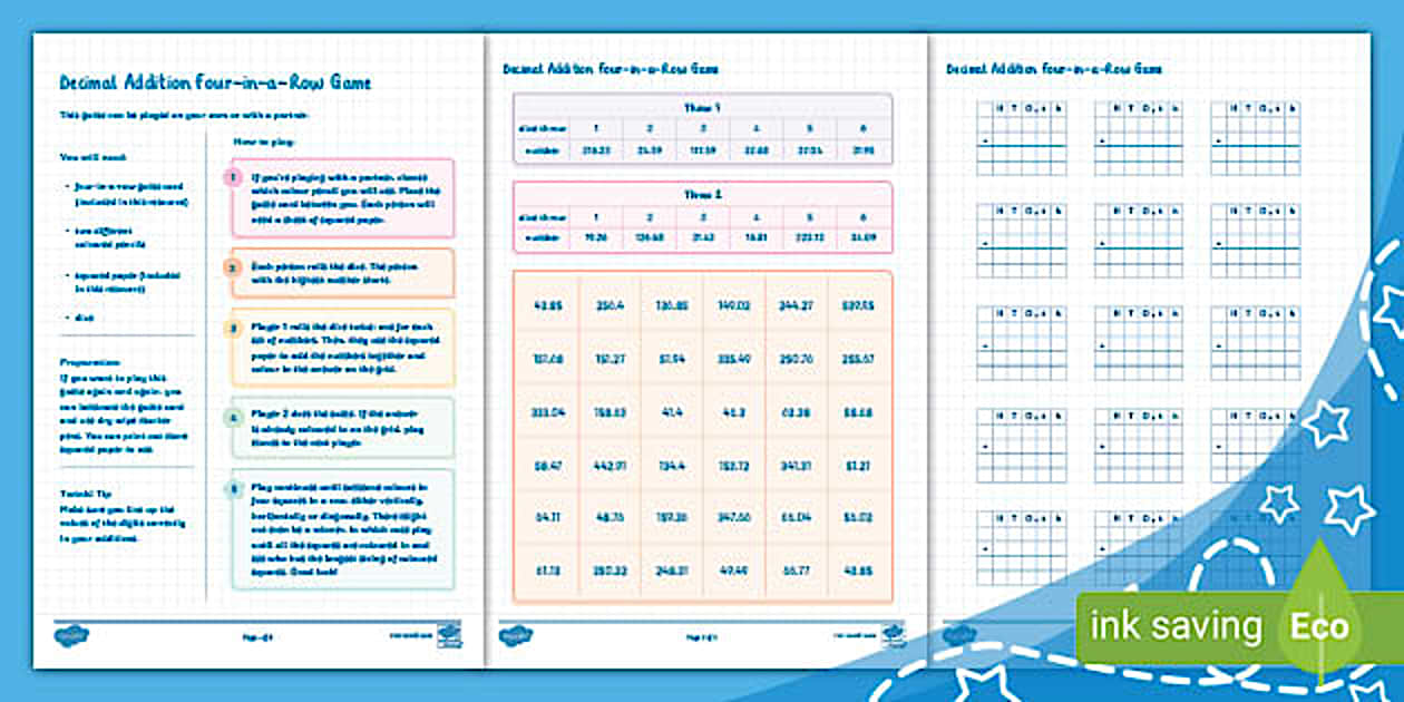 Decimal Addition Four-in-a-Row Game (Ages 10 - 11) - Twinkl
