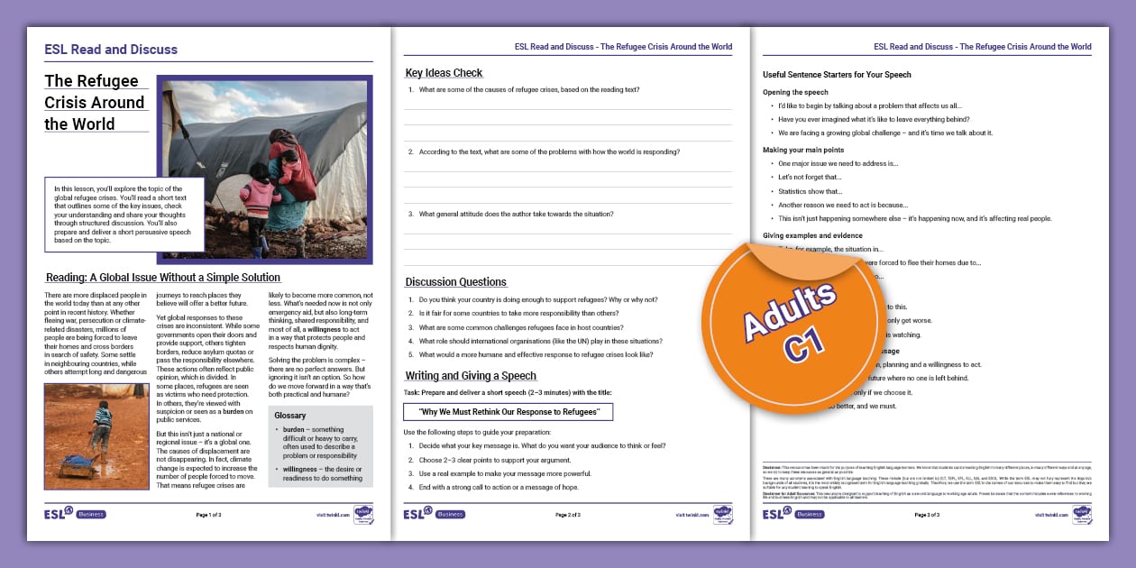 ESL Refugee Crisis Around the World (teacher made) - Twinkl