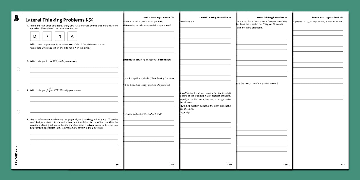 👉 GCSE Maths Lateral Thinking Problems (teacher made)