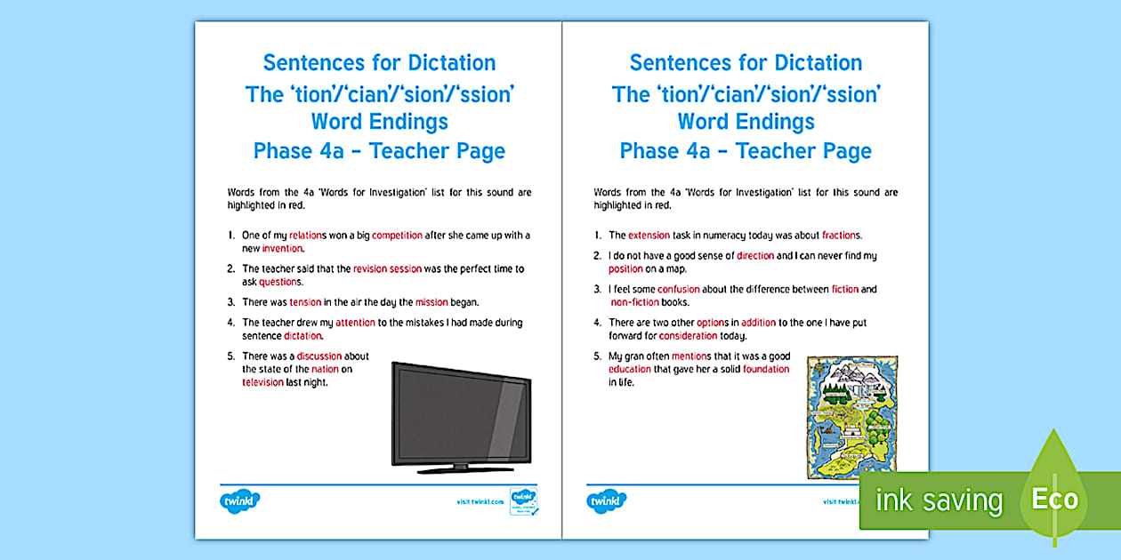 Northern Ireland Linguistic Phonics Stage 5 and 6, Phase 4a, 'tion ...