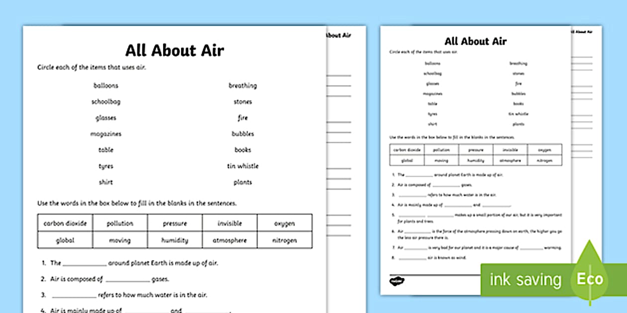 All About Air Worksheet (Teacher-Made) - Twinkl