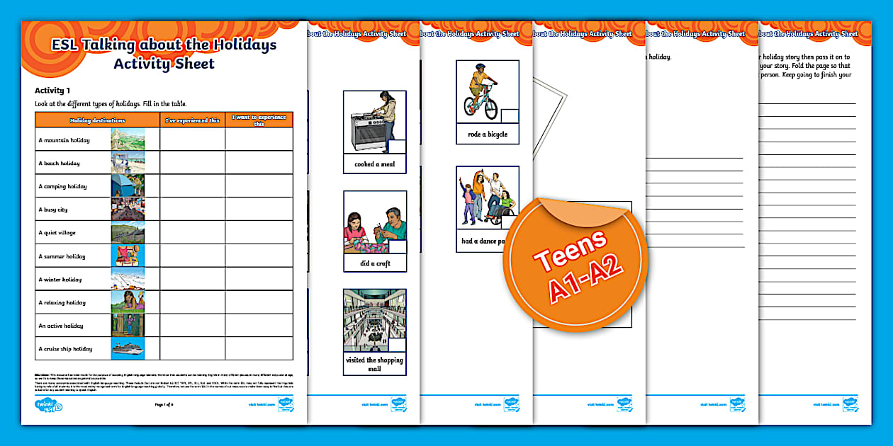 ESL Holidays Activity Sheet for Teens (teacher made)