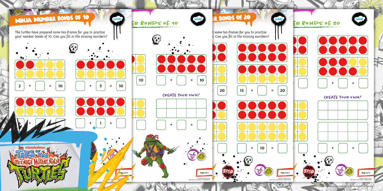 👉 TMNT Number Bonds to 10 and 20 Worksheet | Twinkl Maths