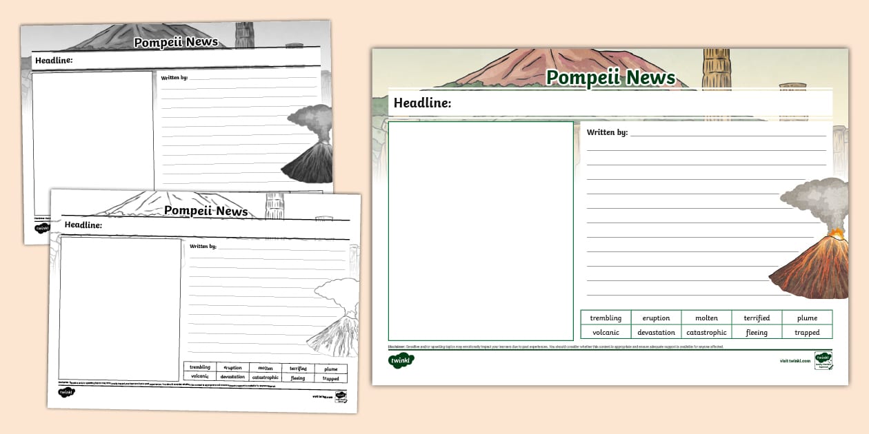 Pompeii Newspaper Writing Template (l'enseignant a fait)