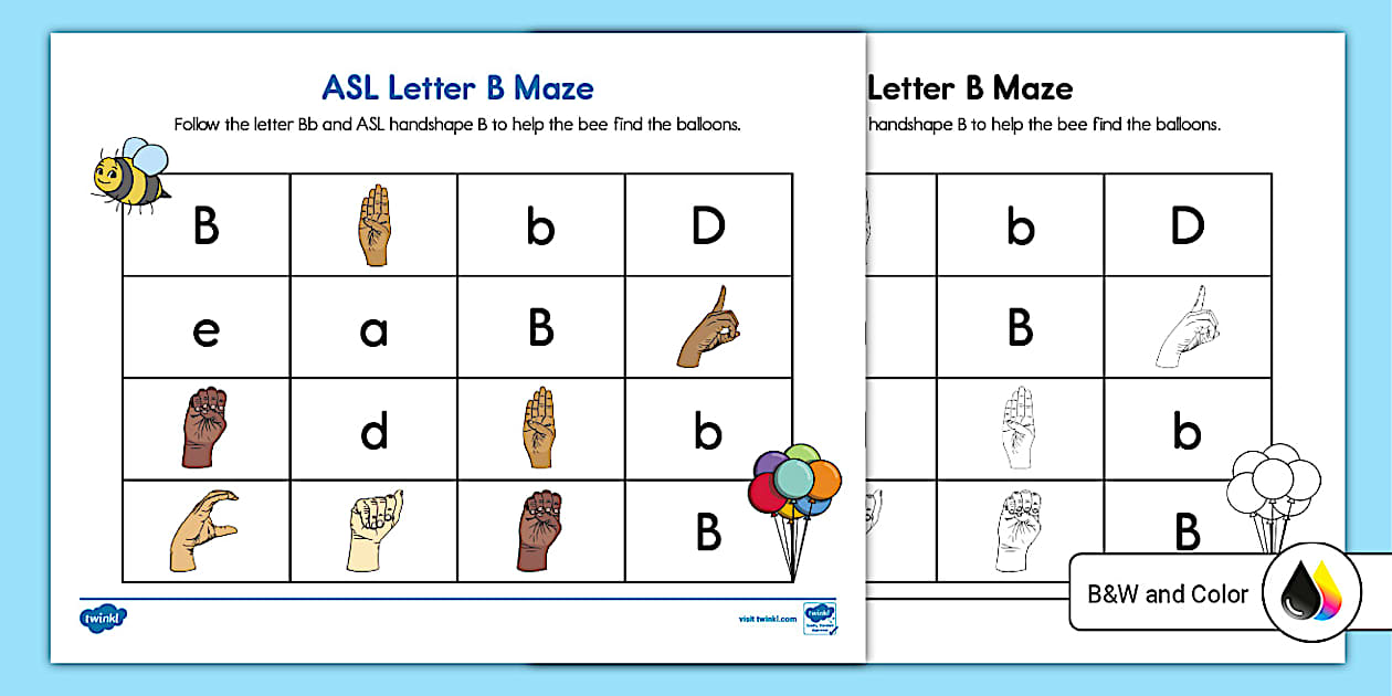 ASL Letter B Maze Worksheet (Teacher-Made) - Twinkl
