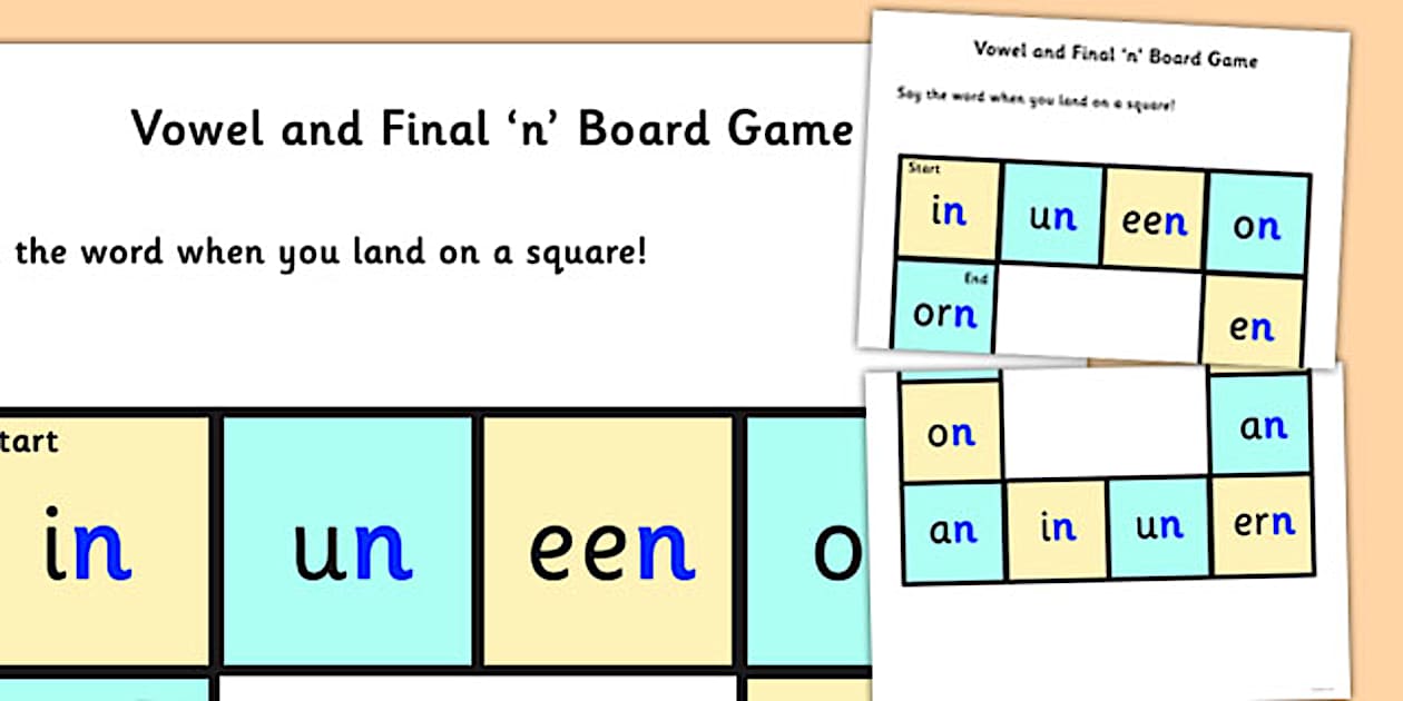 Vowel and Final 'N' Board Game - Twinkl
