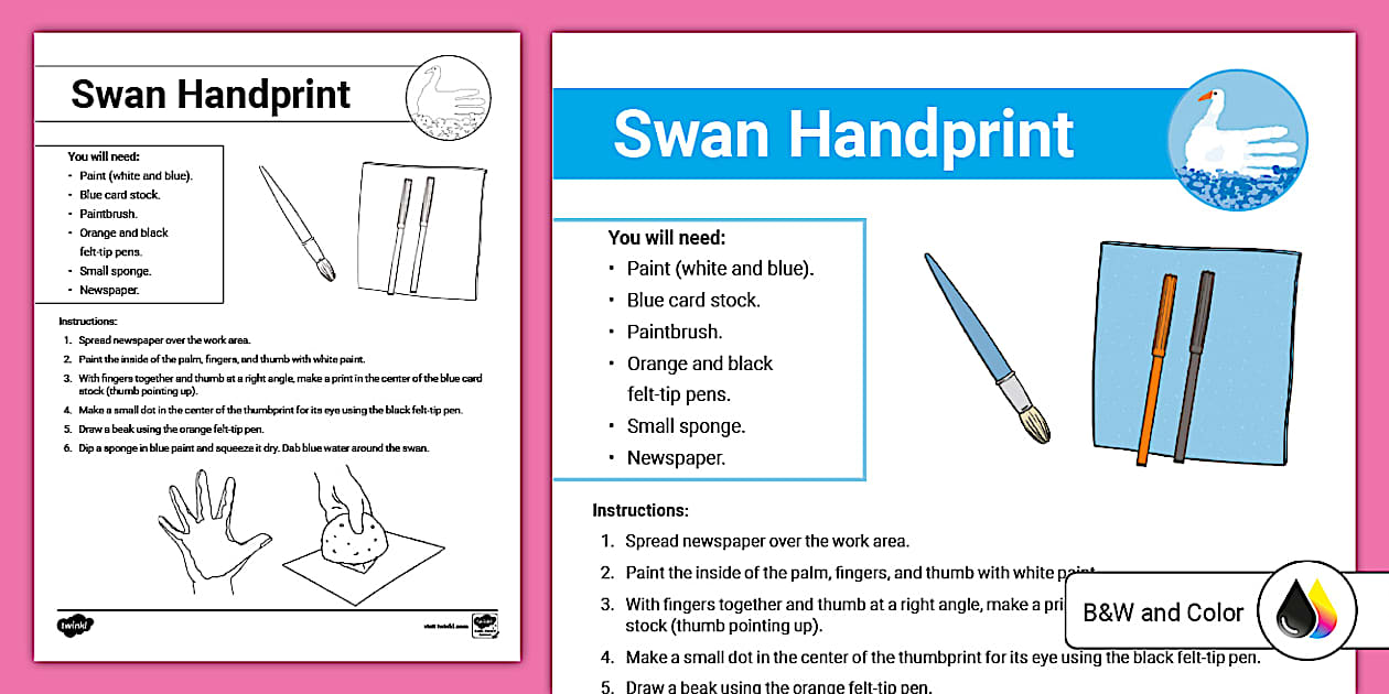 Swan Handprint Worksheet (teacher made) - Twinkl