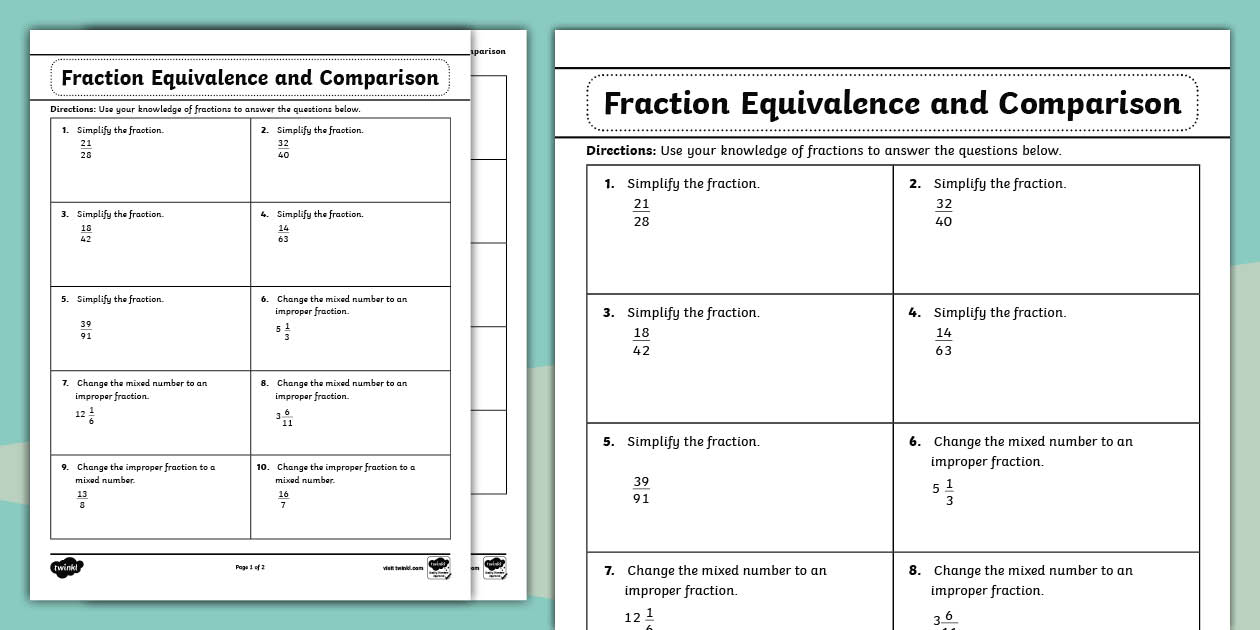 Middle School Skills Fraction Equivalence and Comparison