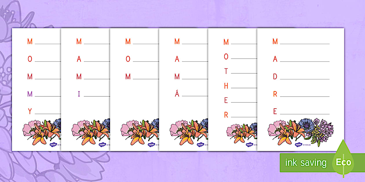 Mother's Day Acrostic Poems English/Spanish- Guía de trabajo
