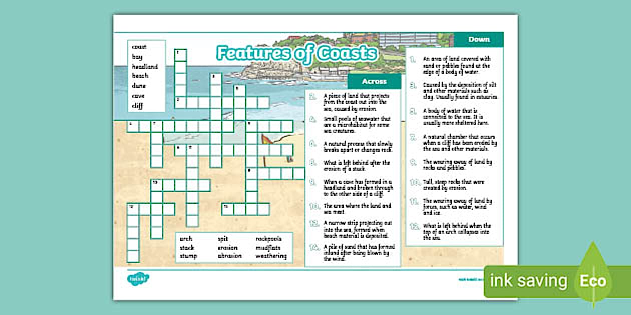 Features of Coasts Crossword - Twinkl - Geography - KS2