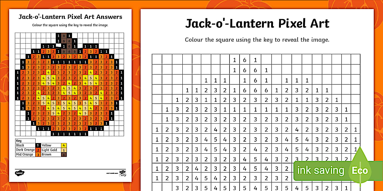 Jack-o'-Lantern Pixel Art Template (teacher made) - Twinkl