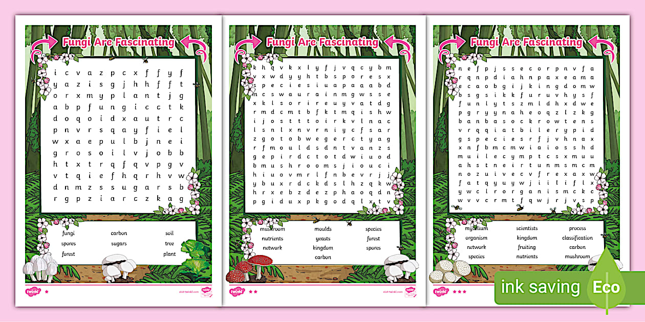 Fungi Are Fascinating - Fungi Word Search - Differentiated