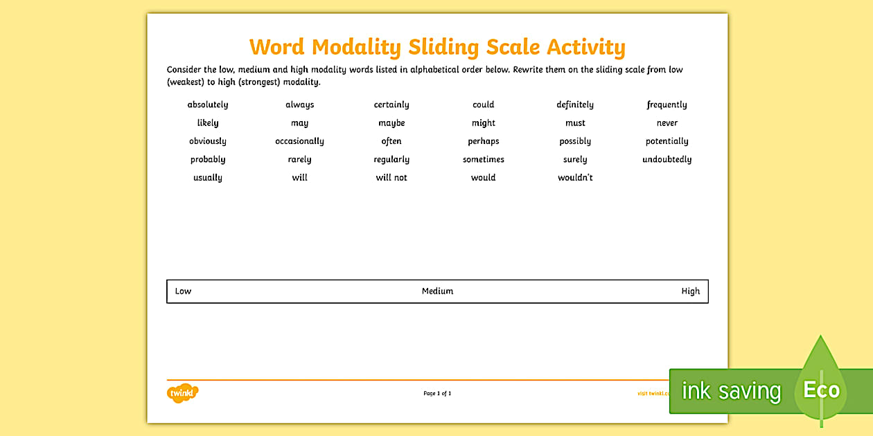 Word Modality Sliding Scale Activity (teacher made) - Twinkl