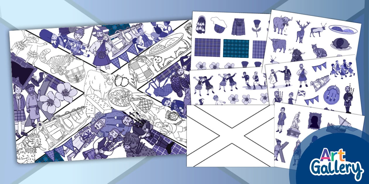 Scotland Flag Collage Activity (Teacher-Made) - Twinkl