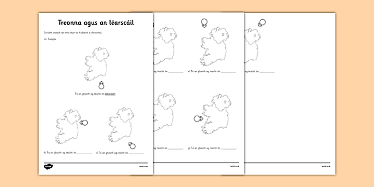 Junior Cycle Irish Gaeilge Compass and Map Worksheet / Worksheet