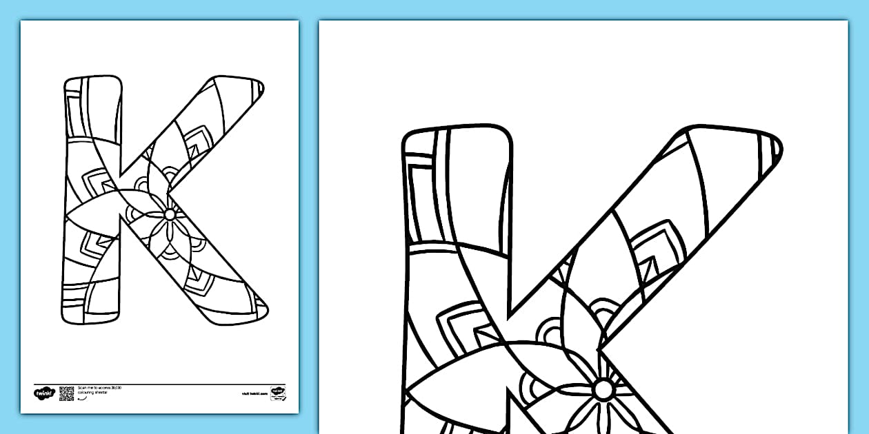 Mandala Letter K Colouring Page (teacher made) - Twinkl