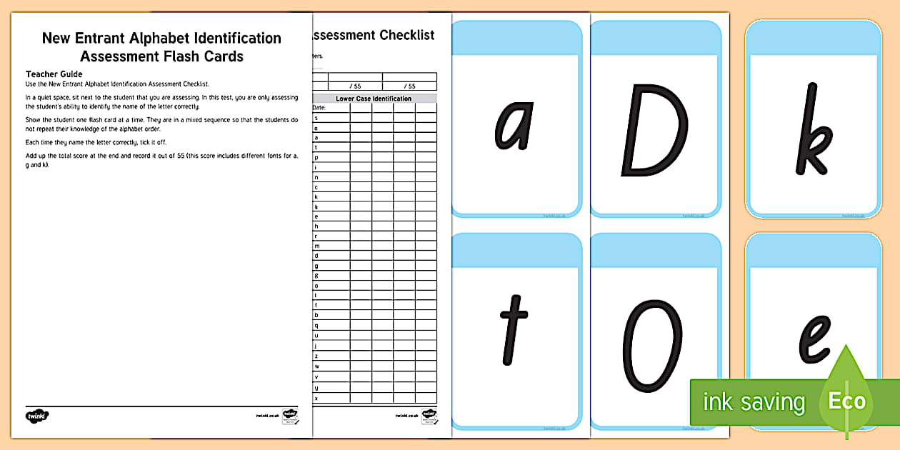 New Entrant Alphabet Identification Assessment Flashcards