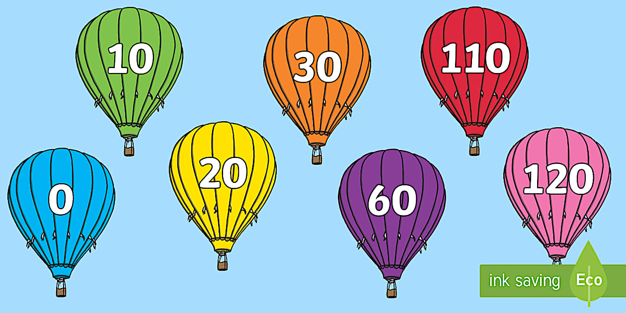 Counting in 10s on Plain Hot Air Balloons Display Activity