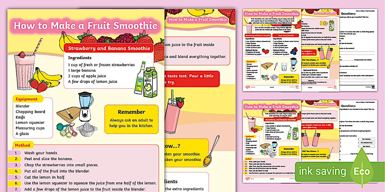 KS1 Fruit Smoothie Recipe Differentiated Comprehension