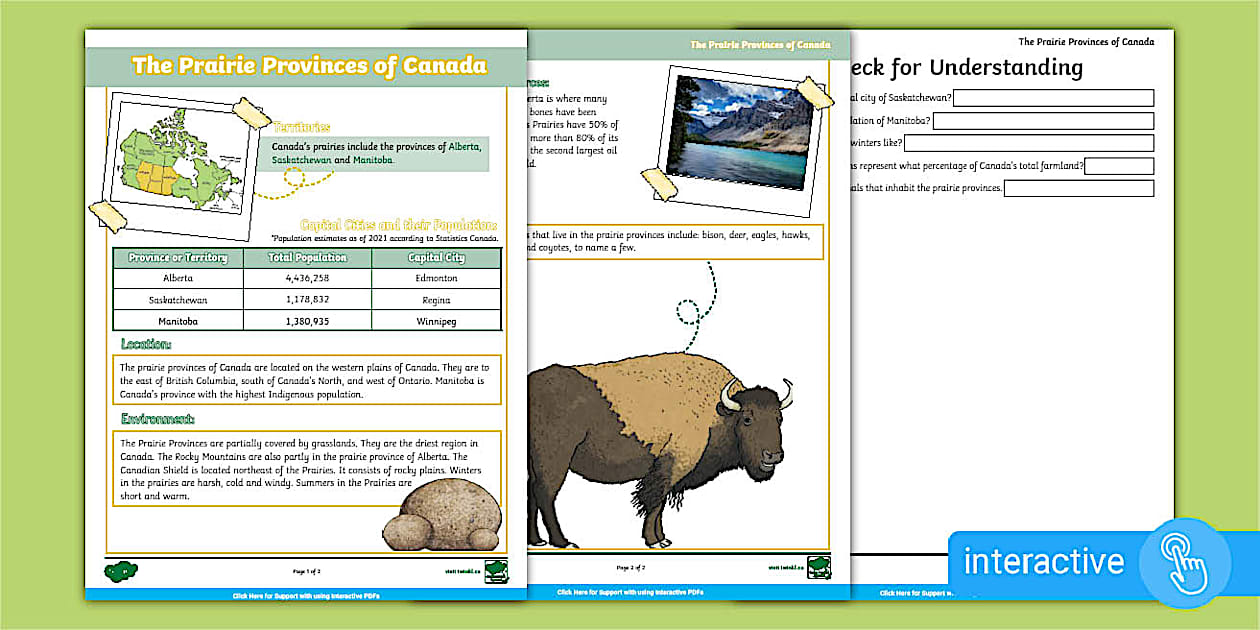 The Prairie Provinces Reading Comprehension (teacher made)