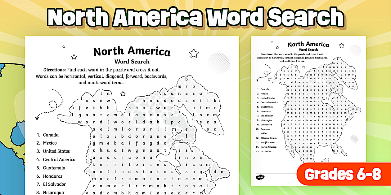 North America Word Search for 6th-8th Grade