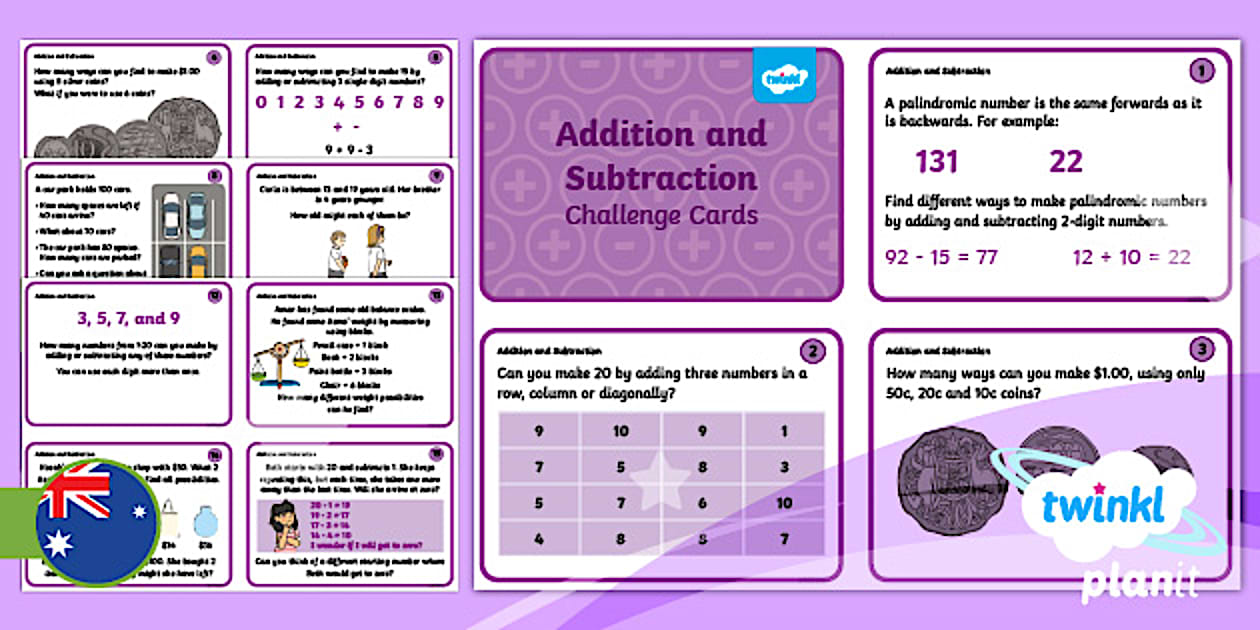 Year 2 Addition and Subtraction Challenge Cards - Twinkl