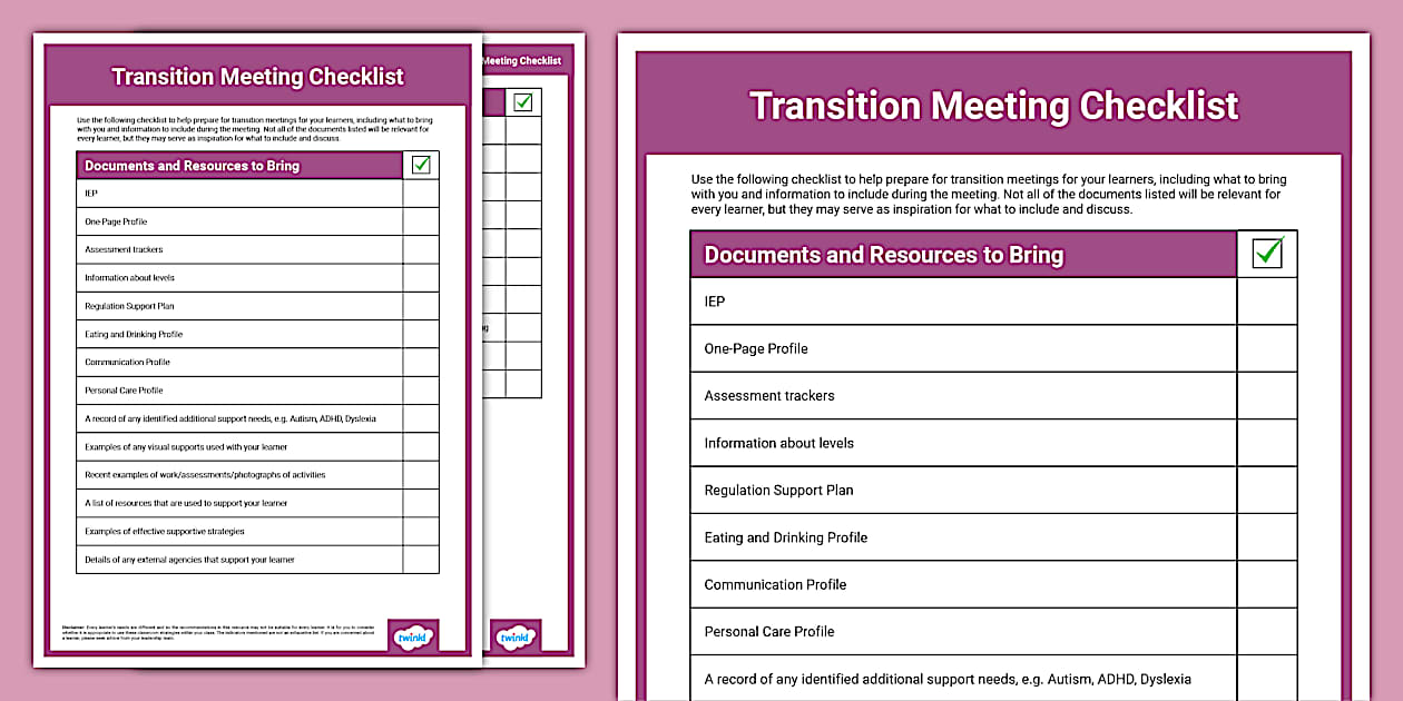 Transition Meeting Checklist (teacher made) - Twinkl