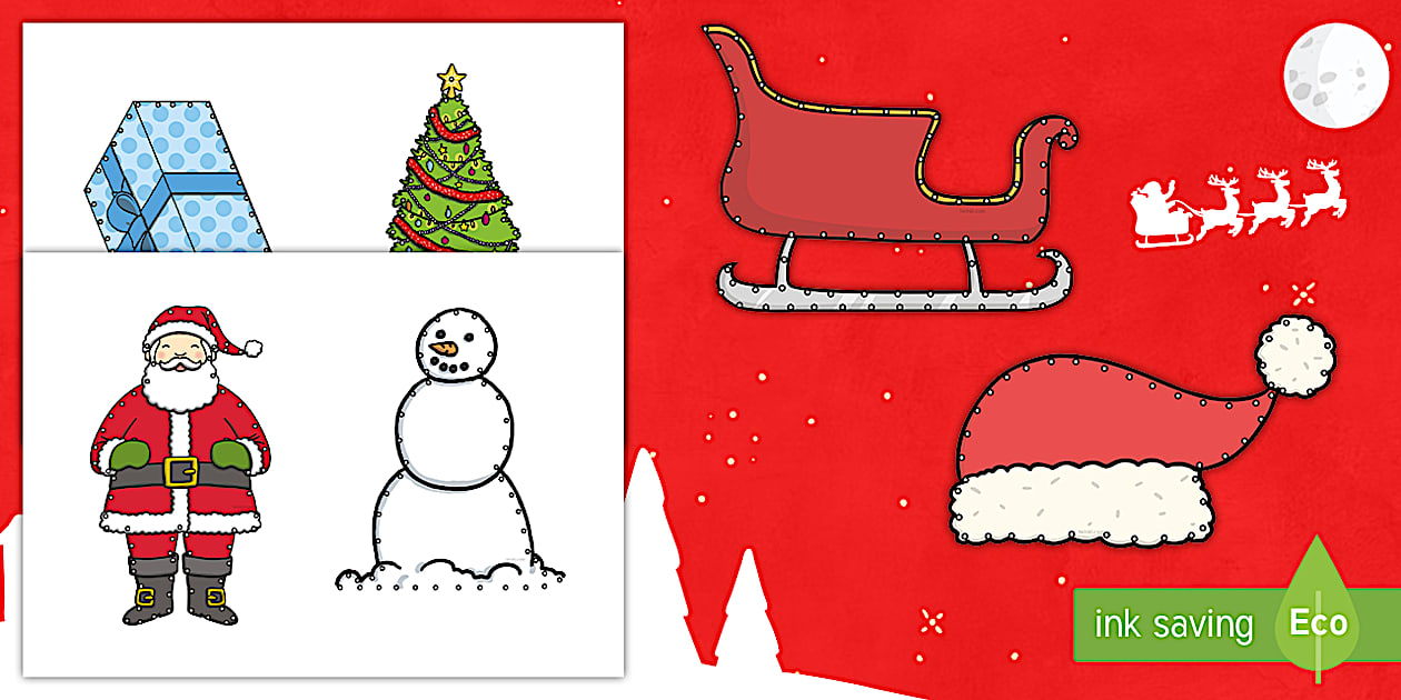 Christmas Aistear Threading Cut-Outs (teacher made) - Twinkl