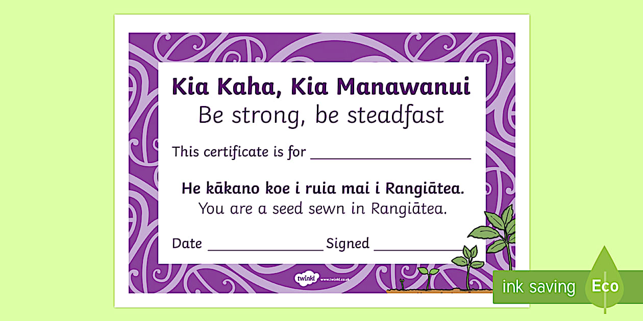Editable Kia kaha, kia manawanui Certificate Te Reo Maori / English