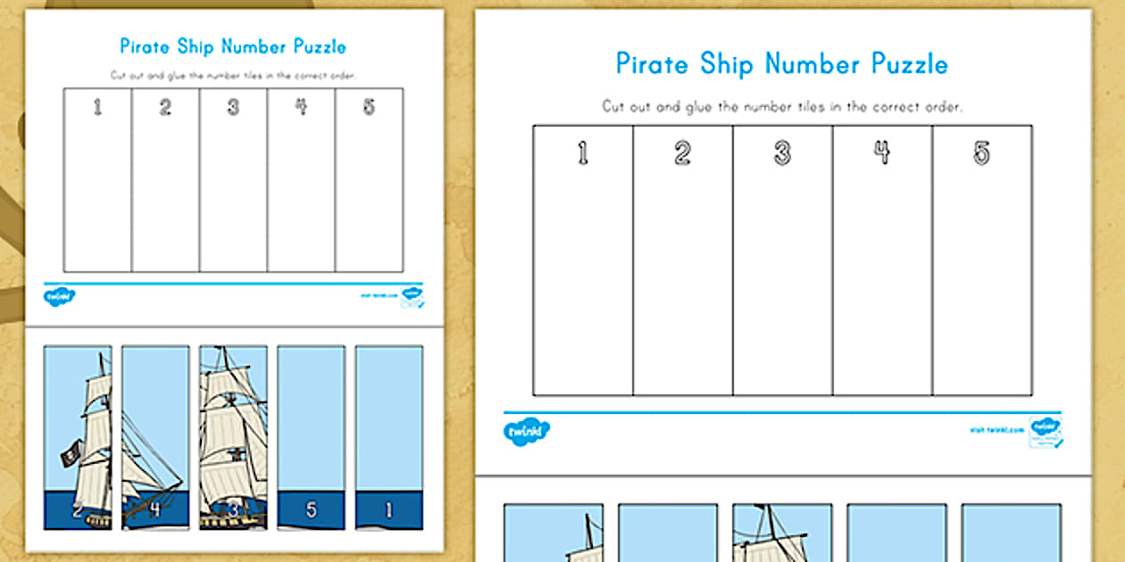 Pirate Ship 1-5 Number Sequencing Puzzle (teacher made)