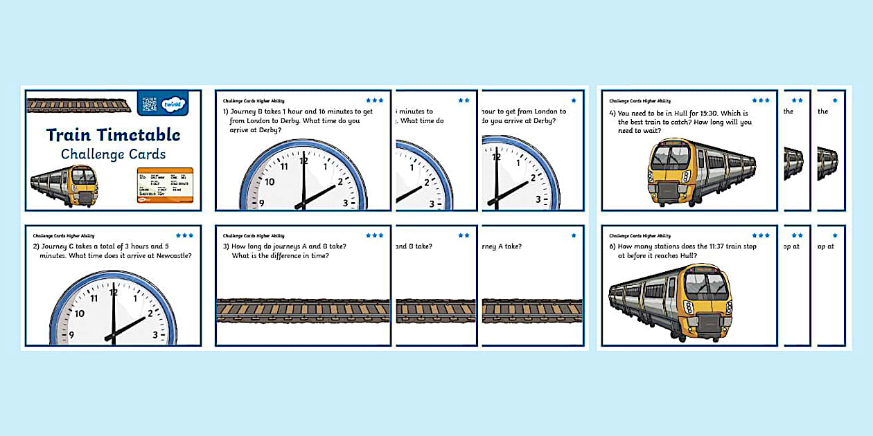 Year 3 Train Timetable Compare Durations of Events Differentiated Challenge