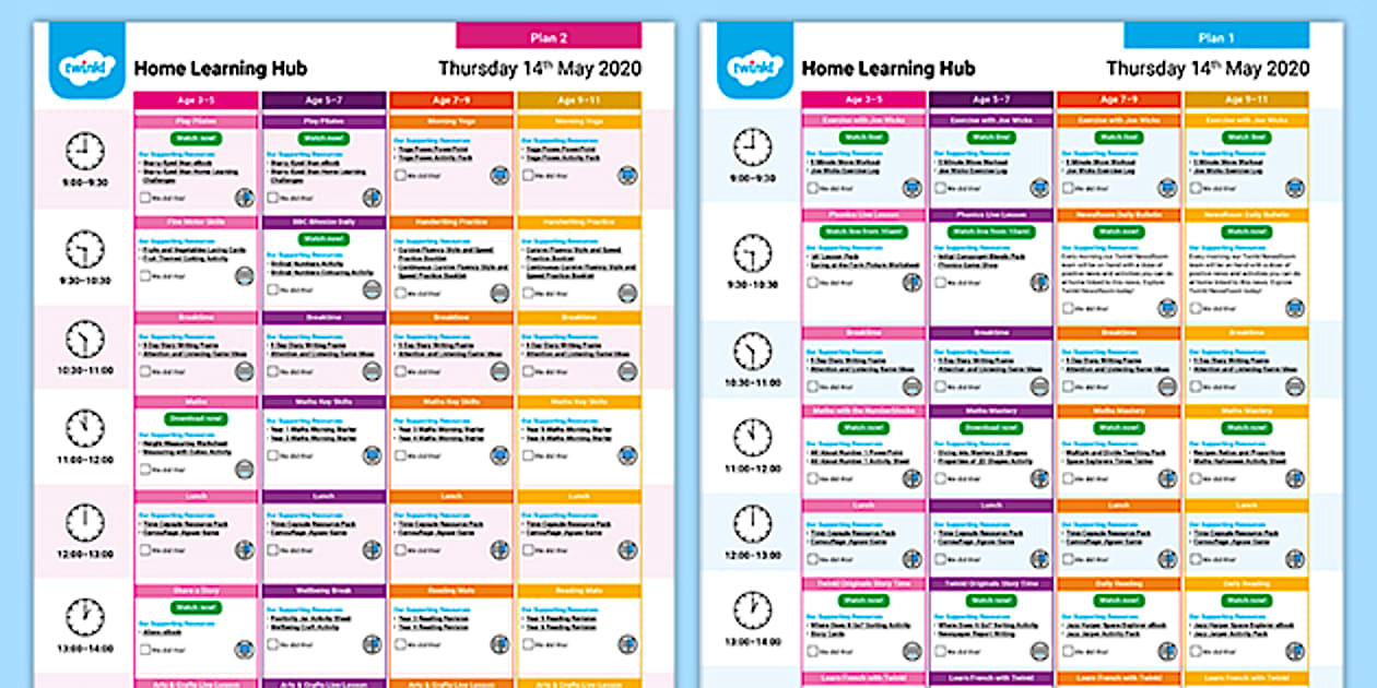 Home Learning Hub Daily Plan Thursday 14th May - Twinkl