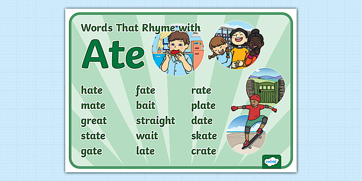 Ate Rhyming Words Word Mat (teacher made) - Twinkl